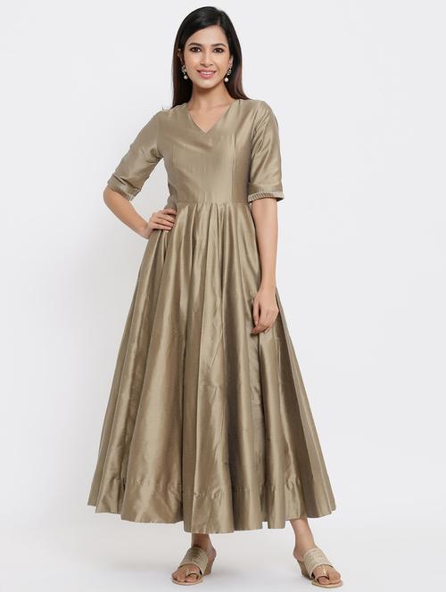 Buy online Gold Solid Anarkali Dress from ethnic wear for Women by ...